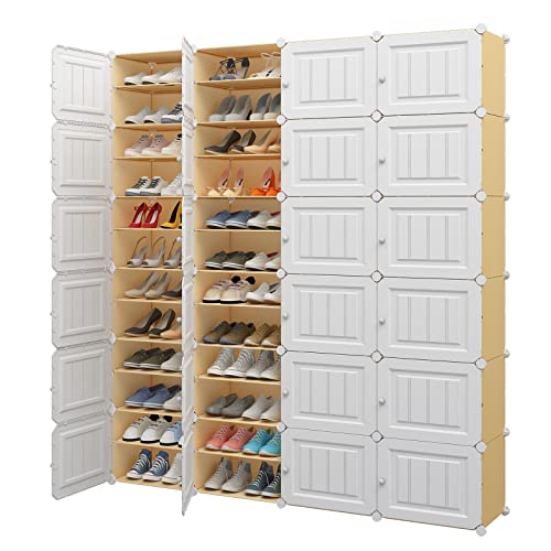 KOUSI Shoe Racks 96 Pairs Shoe Organizer Narrow Standing Stackable Shoe Storage Cabinet Space Saver for Entryway, Hallway and Closet, Honey color