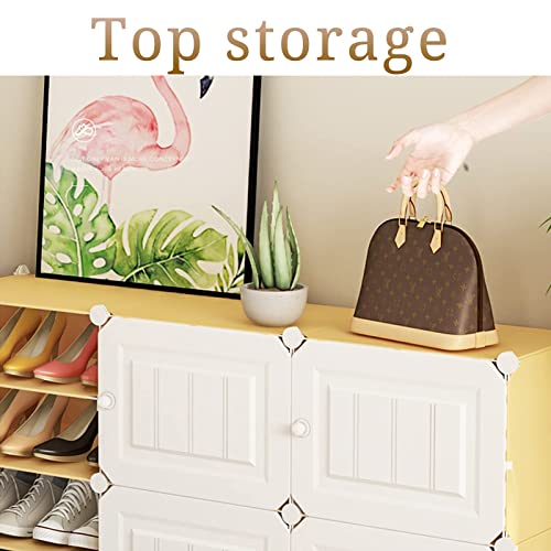 KOUSI Shoe Racks 96 Pairs Shoe Organizer Narrow Standing Stackable Shoe Storage Cabinet Space Saver for Entryway, Hallway and Closet, Honey color