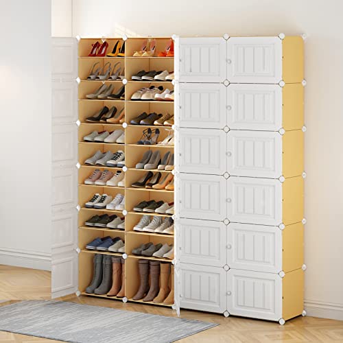 KOUSI Shoe Racks 96 Pairs Shoe Organizer Narrow Standing Stackable Shoe Storage Cabinet Space Saver for Entryway, Hallway and Closet, Honey color