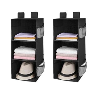 max houser 3-shelf hanging closet organizers, collapsible closet hanging shelves for camper, nursery hanging organizers, black, 2-pack