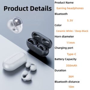 MOUSKE New Earring Headphones Wireless Bluetooth 5.3, Buckle Ear Bone Conduction,Earring Design Lightweight Fashion, Sports Don`t Fall, HI-FI Sound Quality,Ultimate Noise Cancellation (Deep Black)