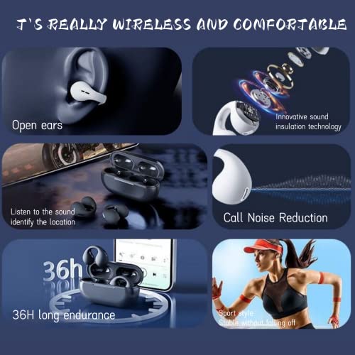 MOUSKE New Earring Headphones Wireless Bluetooth 5.3, Buckle Ear Bone Conduction,Earring Design Lightweight Fashion, Sports Don`t Fall, HI-FI Sound Quality,Ultimate Noise Cancellation (Deep Black)