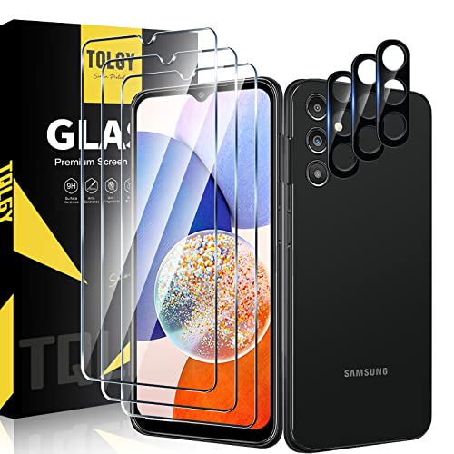 TQLGY 3 Pack Screen Protector for Samsung Galaxy A14 5G / 4G with 3 Pack Camera Lens Protector, Tempered Glass Film, 9H Hardness, HD Clear, Bubble Free, Anti-Scratch, Easy Installation