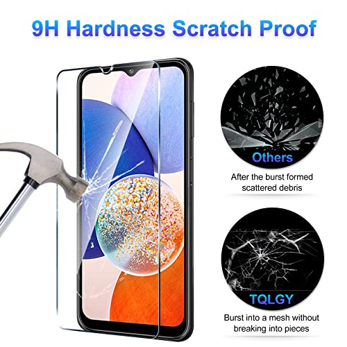 TQLGY 3 Pack Screen Protector for Samsung Galaxy A14 5G / 4G with 3 Pack Camera Lens Protector, Tempered Glass Film, 9H Hardness, HD Clear, Bubble Free, Anti-Scratch, Easy Installation