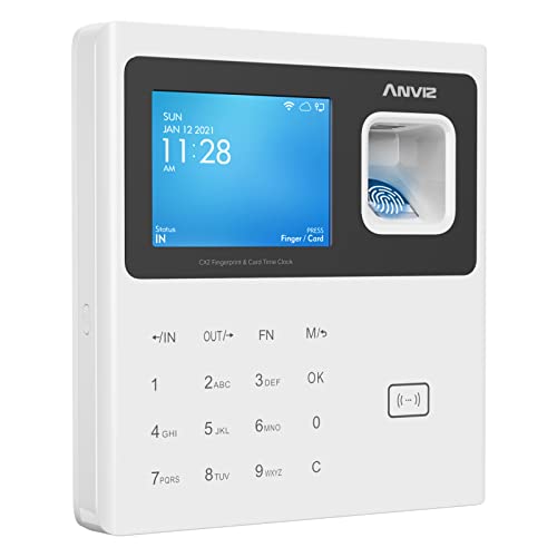 ANVIZ Time Clocks for Employees Small Business - CX2 Fingerprint Biometric Clock in and Out Machine - Finger Scan + RFID + Pin Punching in one, with Professional Cloud Software (0 Monthly Fee), White