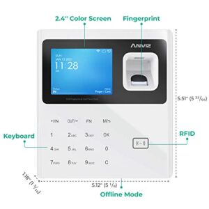 ANVIZ Time Clocks for Employees Small Business - CX2 Fingerprint Biometric Clock in and Out Machine - Finger Scan + RFID + Pin Punching in one, with Professional Cloud Software (0 Monthly Fee), White