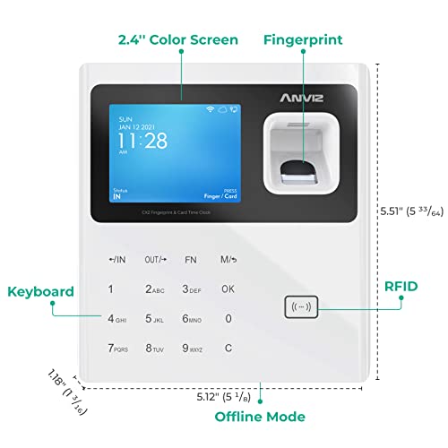 ANVIZ Time Clocks for Employees Small Business - CX2 Fingerprint Biometric Clock in and Out Machine - Finger Scan + RFID + Pin Punching in one, with Professional Cloud Software (0 Monthly Fee), White