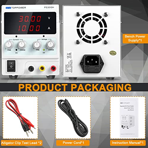 DC Power Supply Variable, 30V 10A Adjustable Switching Regulated DC Bench Lab Power Supply with 4-Digits LED Power Display,Coarse and Fine Adjustments