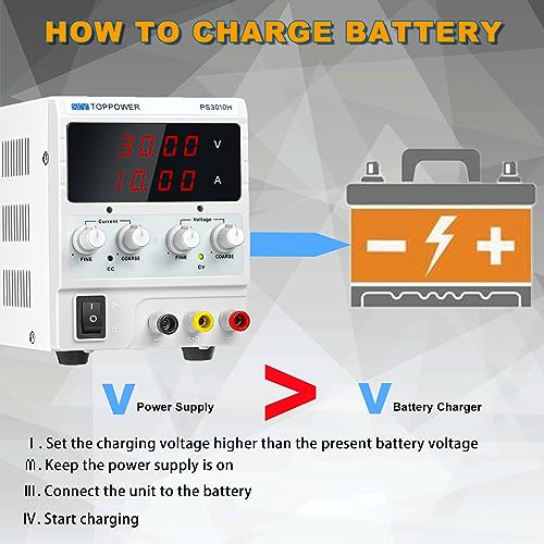 DC Power Supply Variable, 30V 10A Adjustable Switching Regulated DC Bench Lab Power Supply with 4-Digits LED Power Display,Coarse and Fine Adjustments