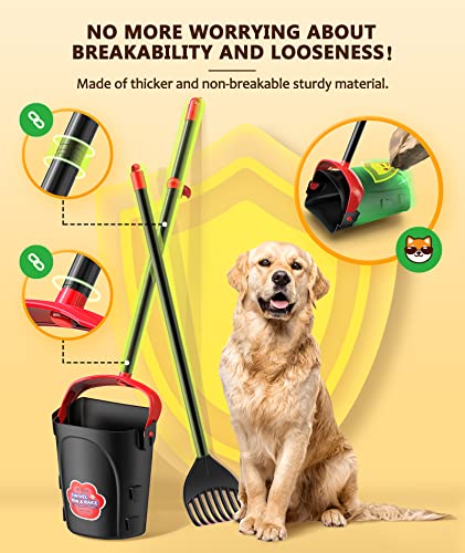 PETNOZ LIFE Large Swivel Bin & Rake Pooper Scooper with 40 Waste Bags, 36" Long Handle & 4 Bag Hooks Adjustable Dog Pooper Scooper for Large Dogs and Pets, Portable Non-Breakable Dog Poop Scooper