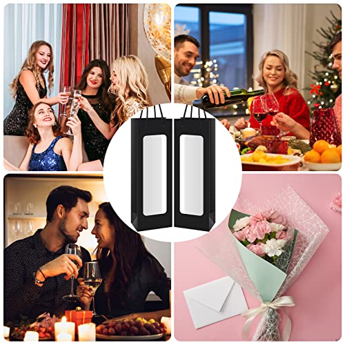 50 Pcs Wine Gift Bag with Window 4.9" x 3.6" x 14.2" Kraft Paper Wine Bags with Windows Kraft Paper Flower Wrapping Bag Transparent Window Bags for Valentine's Day Birthday Wedding Party Gift (Black)