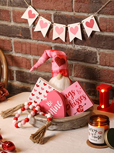 Valentine's Day Tiered Tray Décor Set of 6, Gnome Plush, Wooden Heart Wood Sign Heart Ornament, Valentine's Day Table Decoration Sign Décor