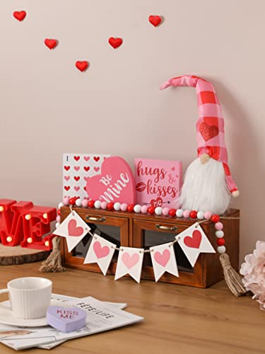 Valentine's Day Tiered Tray Décor Set of 6, Gnome Plush, Wooden Heart Wood Sign Heart Ornament, Valentine's Day Table Decoration Sign Décor