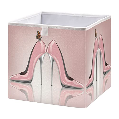 Kigai Elegant Pink High Heel Shoes Storage Baskets, 16x11x7 in Collapsible Fabric Storage Bins Organizer Rectangular Storage Box for Shelves, Closets, Laundry, Nursery, Home Decor