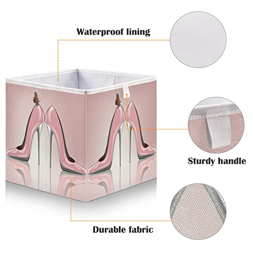 Kigai Elegant Pink High Heel Shoes Storage Baskets, 16x11x7 in Collapsible Fabric Storage Bins Organizer Rectangular Storage Box for Shelves, Closets, Laundry, Nursery, Home Decor