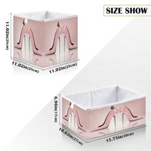 Kigai Elegant Pink High Heel Shoes Storage Baskets, 16x11x7 in Collapsible Fabric Storage Bins Organizer Rectangular Storage Box for Shelves, Closets, Laundry, Nursery, Home Decor