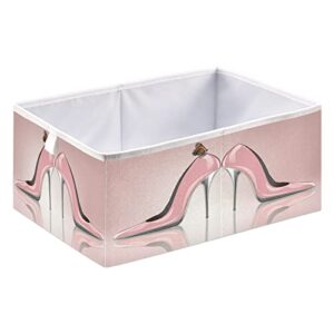 Kigai Elegant Pink High Heel Shoes Storage Baskets, 16x11x7 in Collapsible Fabric Storage Bins Organizer Rectangular Storage Box for Shelves, Closets, Laundry, Nursery, Home Decor