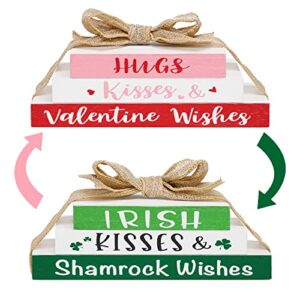 st. patrick's day tiered tray decor reversible valentines stack blocks for table kitchen farmhouse valentine shamrock faux bundle decor