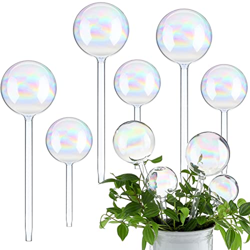 Eaasty 6 Pieces Iridescent Plant Watering Globes Colorful Glass Self Watering Globes Iridescent Pearl Plant Watering Bulbs Spike Automatic Plant Waterer for Indoor Outdoor Home Garden (Round)