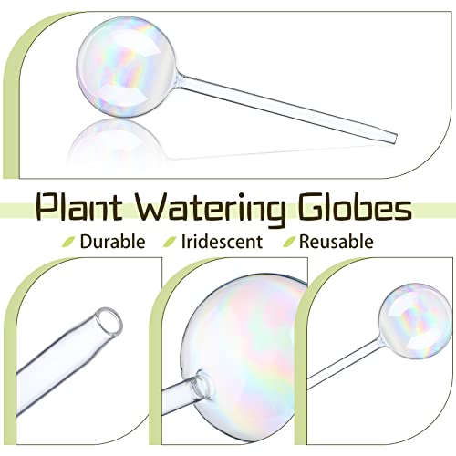 Eaasty 6 Pieces Iridescent Plant Watering Globes Colorful Glass Self Watering Globes Iridescent Pearl Plant Watering Bulbs Spike Automatic Plant Waterer for Indoor Outdoor Home Garden (Round)