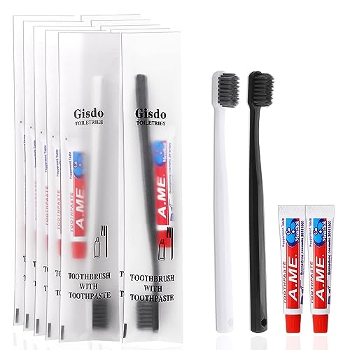 Disposable Toothbrushes with Toothpaste Individually Wrapped, 30 Pack Travel Toothbrushes with Toothpaste Bulk, 10g Travel Toothpaste, Manual Toothbrush Kit for Homeless Hotel Guest(Black,White)