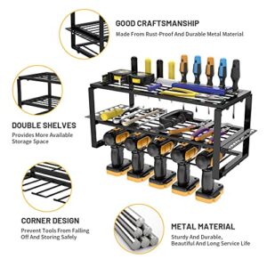 Rldnsndk Power Tool Organizer, 3 Layers Heavy Duty Metal Tool Shelf, Garage Organization With 5 Drill Holders, Wall Mount Tool Organizers and Storage for Cordless Drill Charging Station & Power Tools