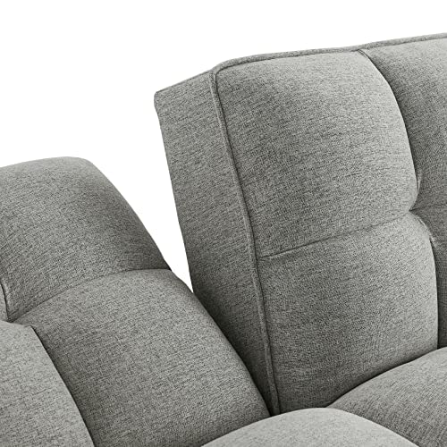 Melpomene Convertible Sofa Sleeper with Armrest,Upholstered Modern Linen Split-Back Futon Sofa Bed with Adjustable Back and Wood Legs,Grey