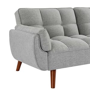 Melpomene Convertible Sofa Sleeper with Armrest,Upholstered Modern Linen Split-Back Futon Sofa Bed with Adjustable Back and Wood Legs,Grey