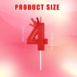 3.15in Birthday Number Candle, Red 3D Candle Cake Topper with Crown Cake Numeral Candles Number Candles for Birthday Anniversary Parties (4)