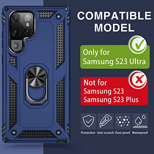 Vaki Samsung Galaxy S23 Ultra 5G Military-Grade Rugged Silicone Case with Ring Kickstand - Blue