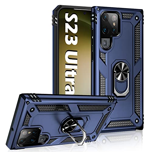 Vaki Samsung Galaxy S23 Ultra 5G Military-Grade Rugged Silicone Case with Ring Kickstand - Blue