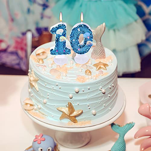 3 Inch Birthday Number Candle, Blue Shell Sequins Number Candles Glitter Number Candle Cake Numeral Candles Cake Topper for Birthday Anniversary Mermaid Themed Party (6)