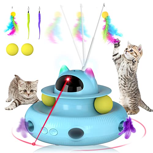 UPSKY 4-in-1 Interactive Electronic Toy for Indoor Kitten, 2023 Upgrade Automatic Pointer Feather Wand Toy, and Cat Roller Toy Relieves Anxiety & Boredom