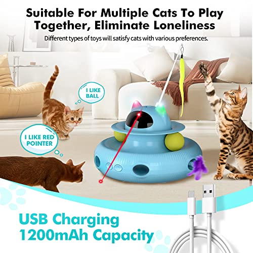 UPSKY 4-in-1 Interactive Electronic Toy for Indoor Kitten, 2023 Upgrade Automatic Pointer Feather Wand Toy, and Cat Roller Toy Relieves Anxiety & Boredom