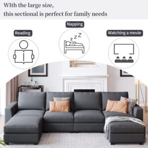 Voohek Sectional Sofa Upholstered Lounge Couch, for Living Room, Apartment, Grey