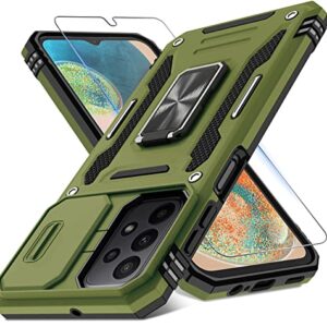 for Samsung Galaxy A23 5G/4G Case with Slide Camera Cover+Screen Protector,[Full Camera Protection] [Magnetic Rotated Kickstand] Military Grade Shockproof Heavy Duty Protective Cover-Olive Green