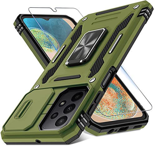 for Samsung Galaxy A23 5G/4G Case with Slide Camera Cover+Screen Protector,[Full Camera Protection] [Magnetic Rotated Kickstand] Military Grade Shockproof Heavy Duty Protective Cover-Olive Green