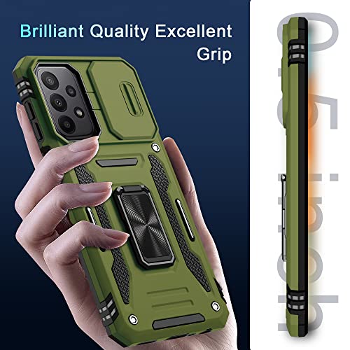 for Samsung Galaxy A23 5G/4G Case with Slide Camera Cover+Screen Protector,[Full Camera Protection] [Magnetic Rotated Kickstand] Military Grade Shockproof Heavy Duty Protective Cover-Olive Green