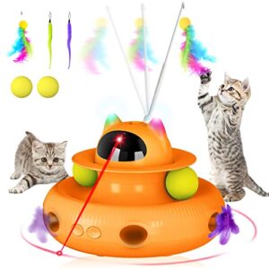 upsky cat toys 4-in-1 interactive electronic cat toy for indoor kitten, 2023 upgrade automatic cat pointer toys, cat feather toys, cat wand toy, and cat roller toy relieves anxiety & boredom