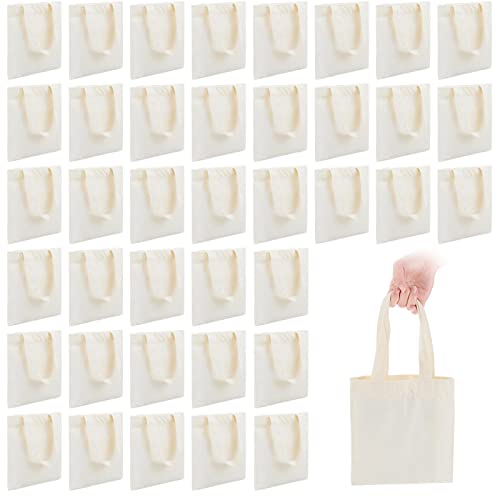 Amylove 48 Pcs 8.5 x 8 Inch Mini Tote Bag Blank Canvas Tote Bags Reusable Grocery Bags DIY Sacks Goody Bags for Kids (Beige)