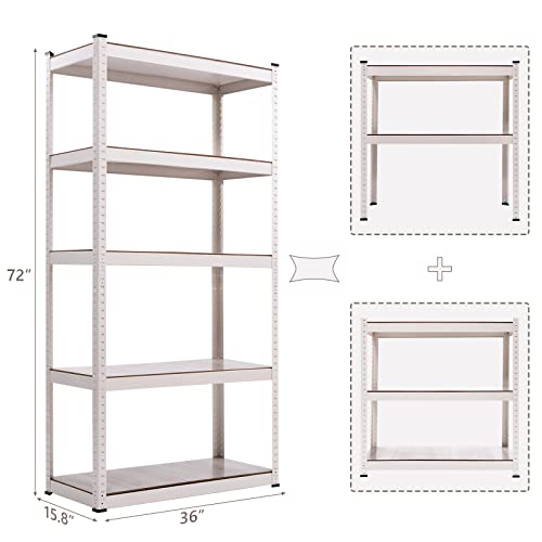 JINZEHUIH 5 Tier Storage Shelves, 36" W x 15.8" D x 72" H 2755 LBS Garage Storage Heavy Duty Metal Shelving, Adjustable Storage Utility Rack Shelf Unit for Kitchen Pantry Garage Office, White