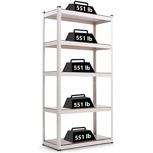 JINZEHUIH 5 Tier Storage Shelves, 36" W x 15.8" D x 72" H 2755 LBS Garage Storage Heavy Duty Metal Shelving, Adjustable Storage Utility Rack Shelf Unit for Kitchen Pantry Garage Office, White