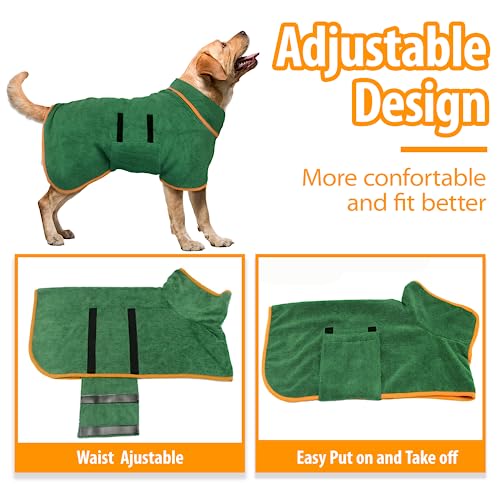 HhiMyOct Dog Drying Coat - Microfiber Dog Towel Robe Super Absorbent Pet Bathrobe Dry Fast Dog Bag, Adjustable Collar & Belly Strap Fast Drying Coat Pet Dog Cat Bath Robe Towel