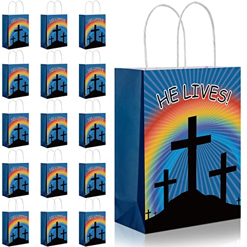 18 Pcs Easter Bags He Lives Sign Easter Treat Bags With Double Handles Easter Paper Gift Bags Religious Gift Wrap Bags For Easter Theme Bible Christian Party Favor