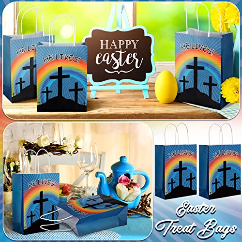 18 Pcs Easter Bags He Lives Sign Easter Treat Bags With Double Handles Easter Paper Gift Bags Religious Gift Wrap Bags For Easter Theme Bible Christian Party Favor