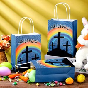 18 Pcs Easter Bags He Lives Sign Easter Treat Bags With Double Handles Easter Paper Gift Bags Religious Gift Wrap Bags For Easter Theme Bible Christian Party Favor