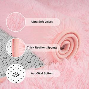 Kimicole Ultra Soft Fluffy Area Rug for Bedroom Living Room Playroom Dorm Room Home Decor, Upgraded Modern Furry Plush Shaggy Rug for Teen Girls Kids 4x6 Feet Pink