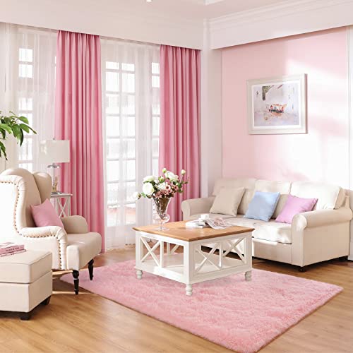 Kimicole Ultra Soft Fluffy Area Rug for Bedroom Living Room Playroom Dorm Room Home Decor, Upgraded Modern Furry Plush Shaggy Rug for Teen Girls Kids 4x6 Feet Pink