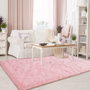 Kimicole Ultra Soft Fluffy Area Rug for Bedroom Living Room Playroom Dorm Room Home Decor, Upgraded Modern Furry Plush Shaggy Rug for Teen Girls Kids 4x6 Feet Pink