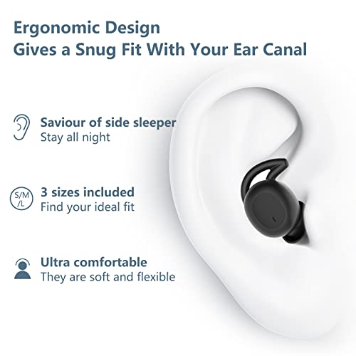 Sleep Earbuds Wireless Bluetooth Headphone for Sleeping, Noise Blocking No Alert, Ultra Small and Skin-Soft Silicone in-Ear Earbuds Designed for Side Sleepers, Insomnia, Snoring, Work, Travel (Black)